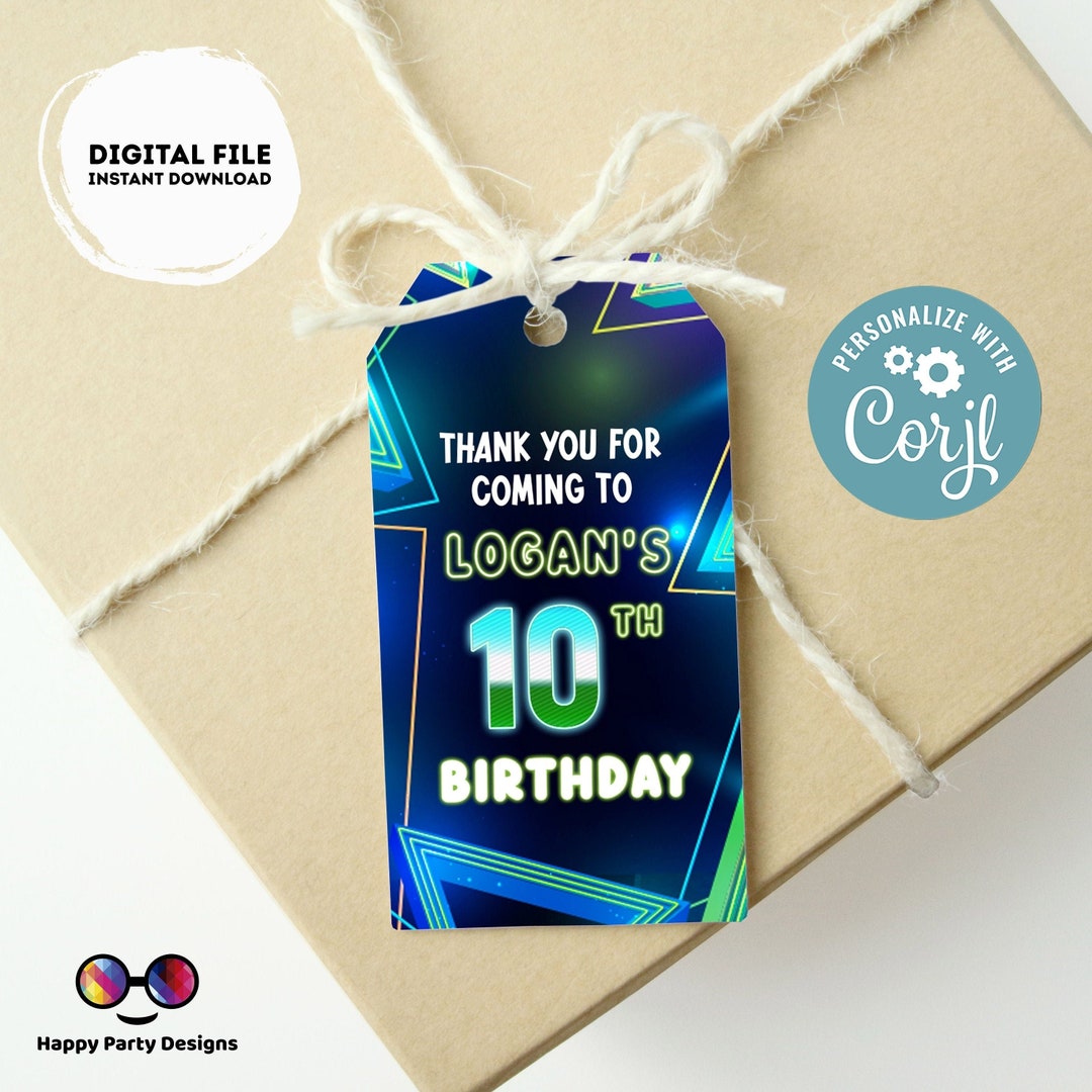 EDITABLE Boy Favor Tag | Neon Glow in the Dark Party Thank You Tag ...