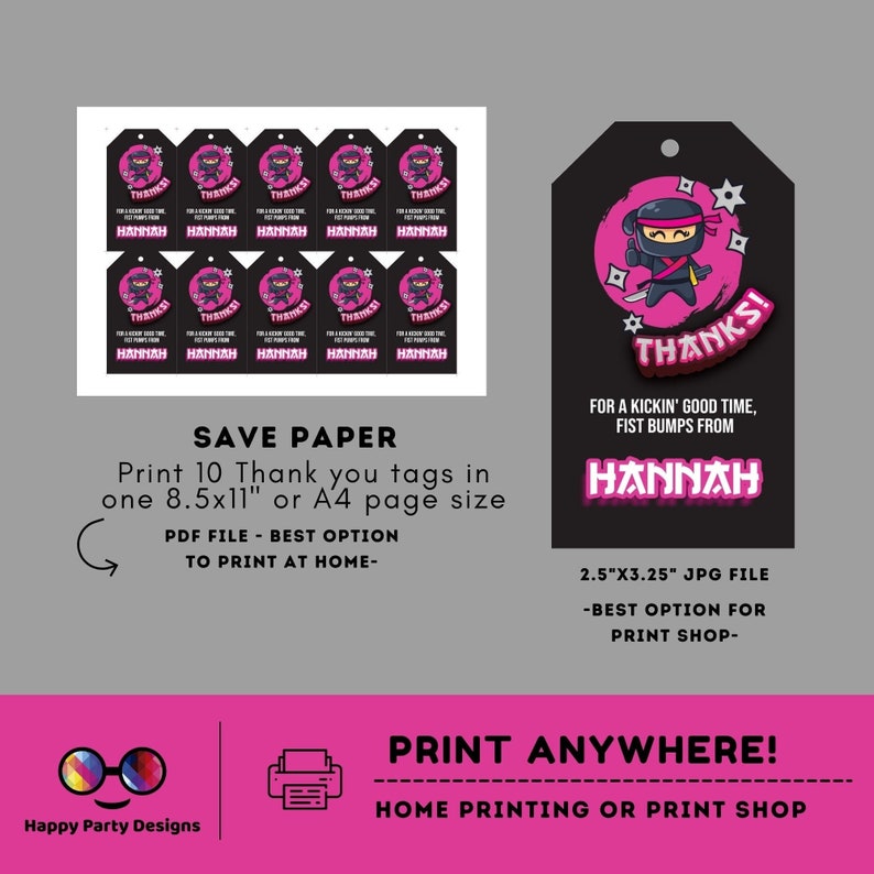 Editable Ninja Birthday Thank You Gift Tags Ninja Favor Tags - Etsy Canada