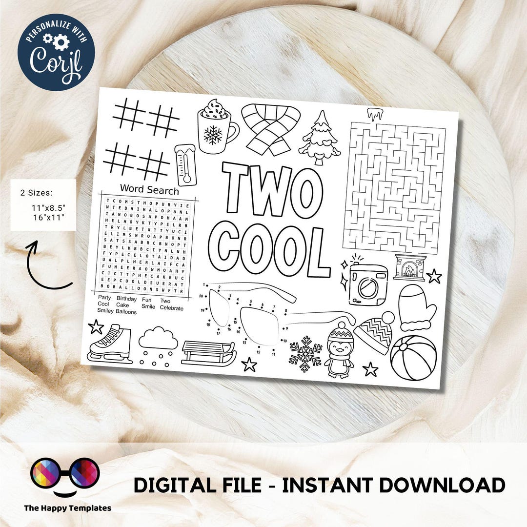 Two Cool Coloring Page | Instant Download | Two Cool Birthday Coloring ...