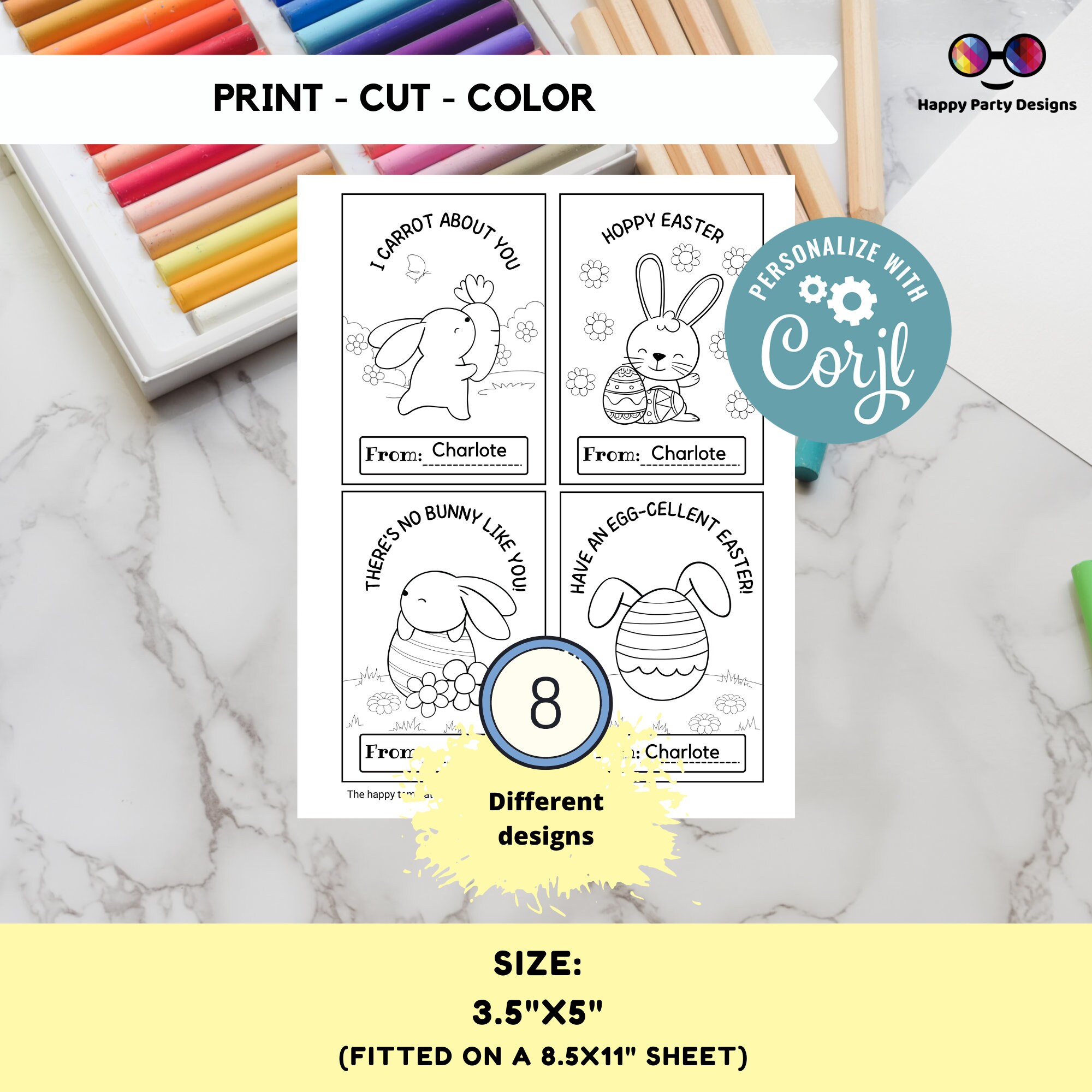 Set of 8 Easter Printable Coloring Cards 3.5"x5" Editables | for Kids ...