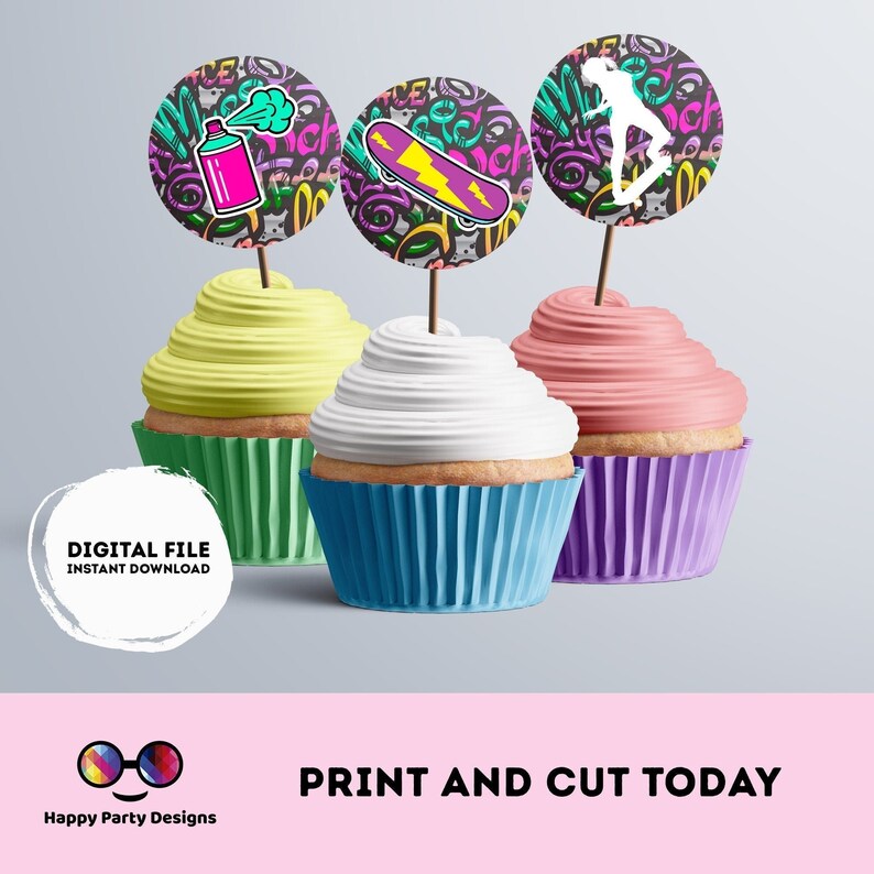 Graffiti Round Cupcake Toppers | Graffiti Birthday | Graffiti Birthday ...