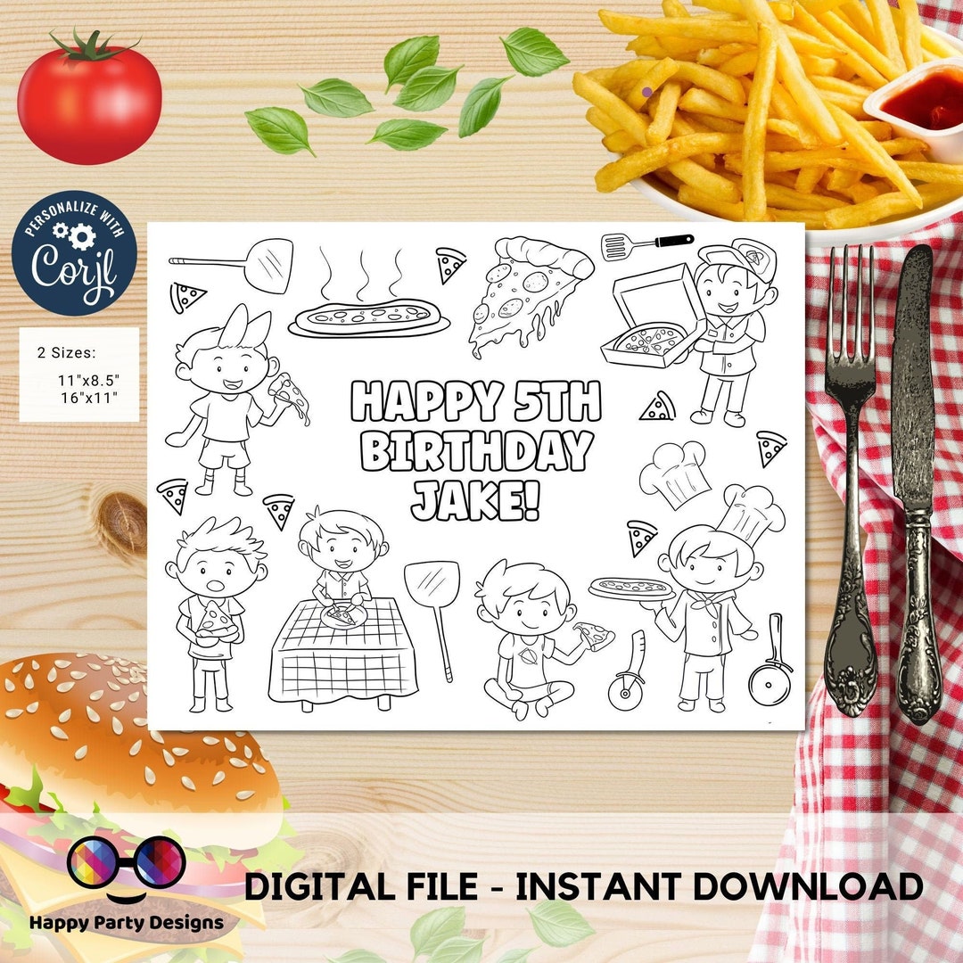 Editable Pizza Party Coloring Page | Placemat Coloring Page | Any Age ...