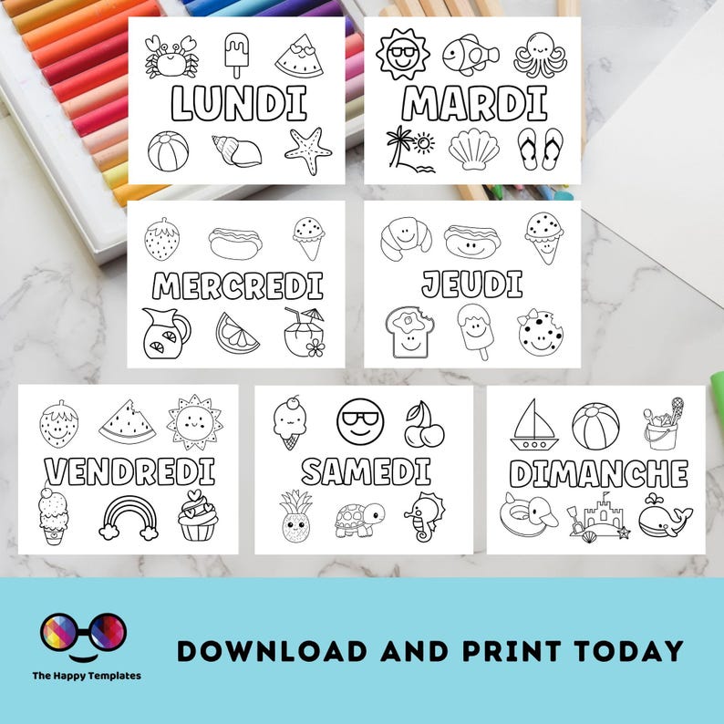 Summer FRENCH Days of the Week Printable | Coloring Pages | for Kids ...
