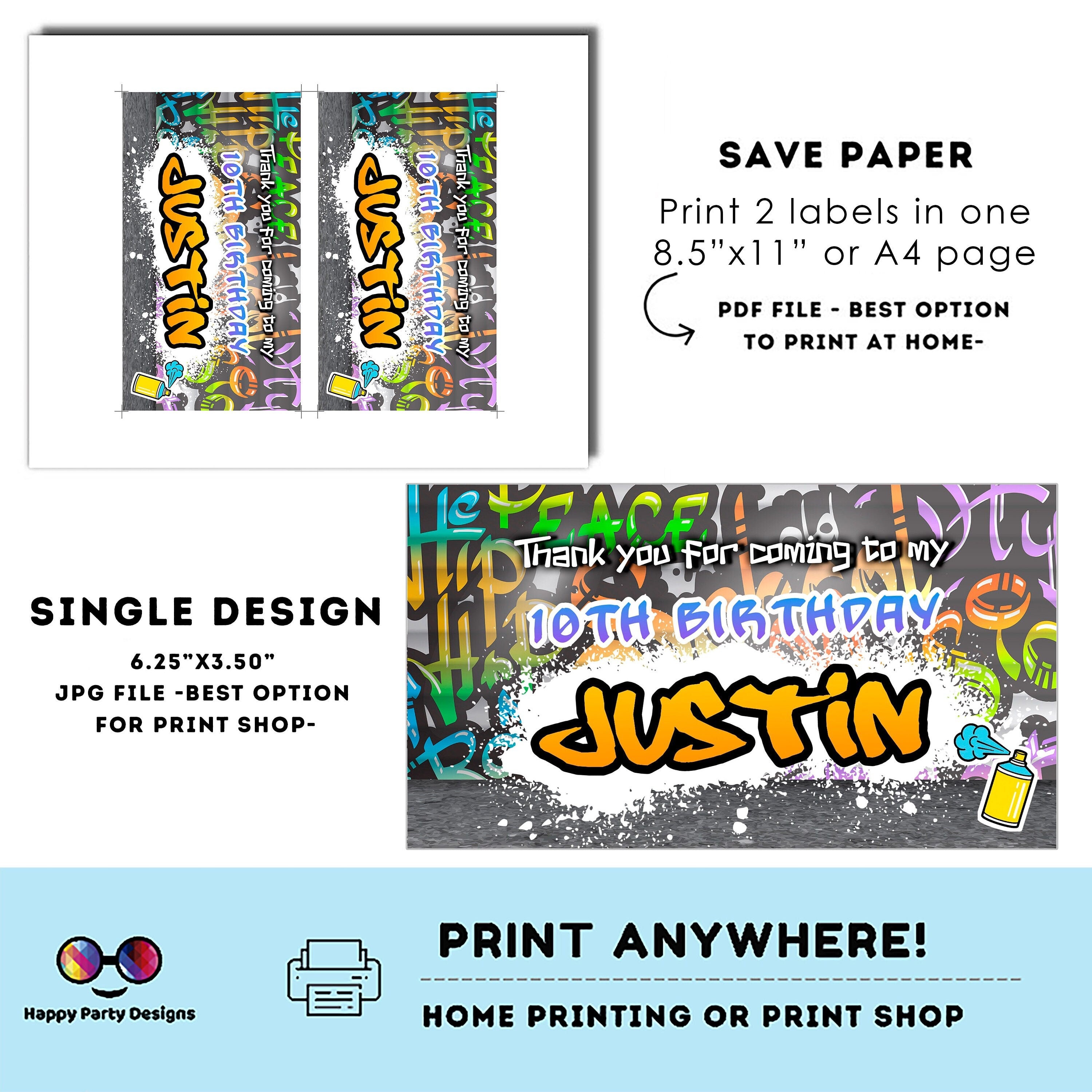 Editable Graffiti Birthday Gable Box Label | Graffiti Party | Favor Box ...