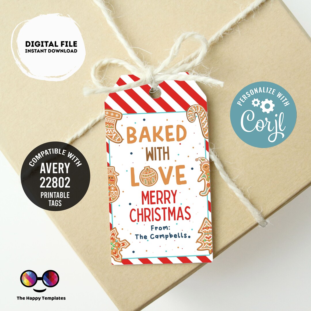 Baked With Love Tag | Christmas Printable Thank You Tag | Holiday ...