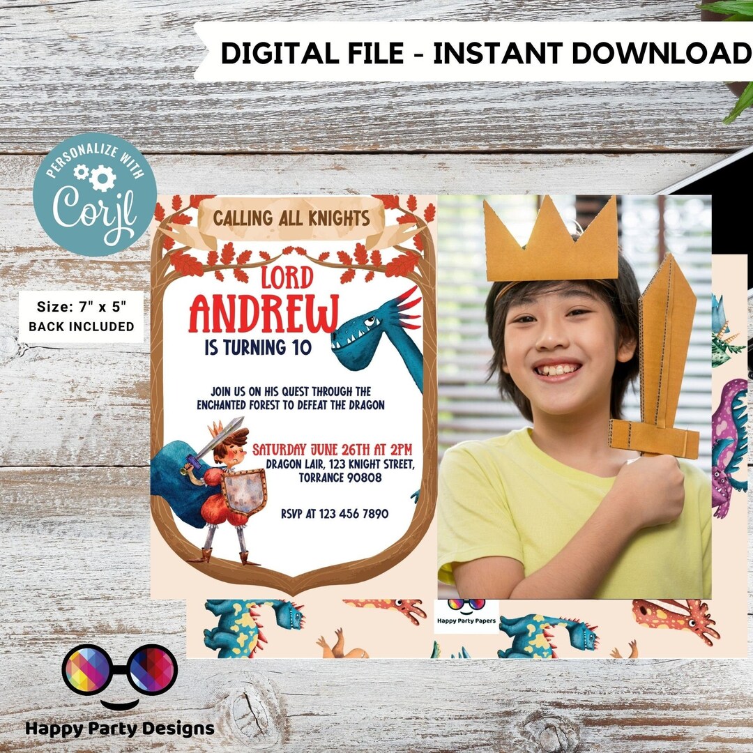 Enchanted Party Invitation With Picture | Editable Dragon Birthday ...