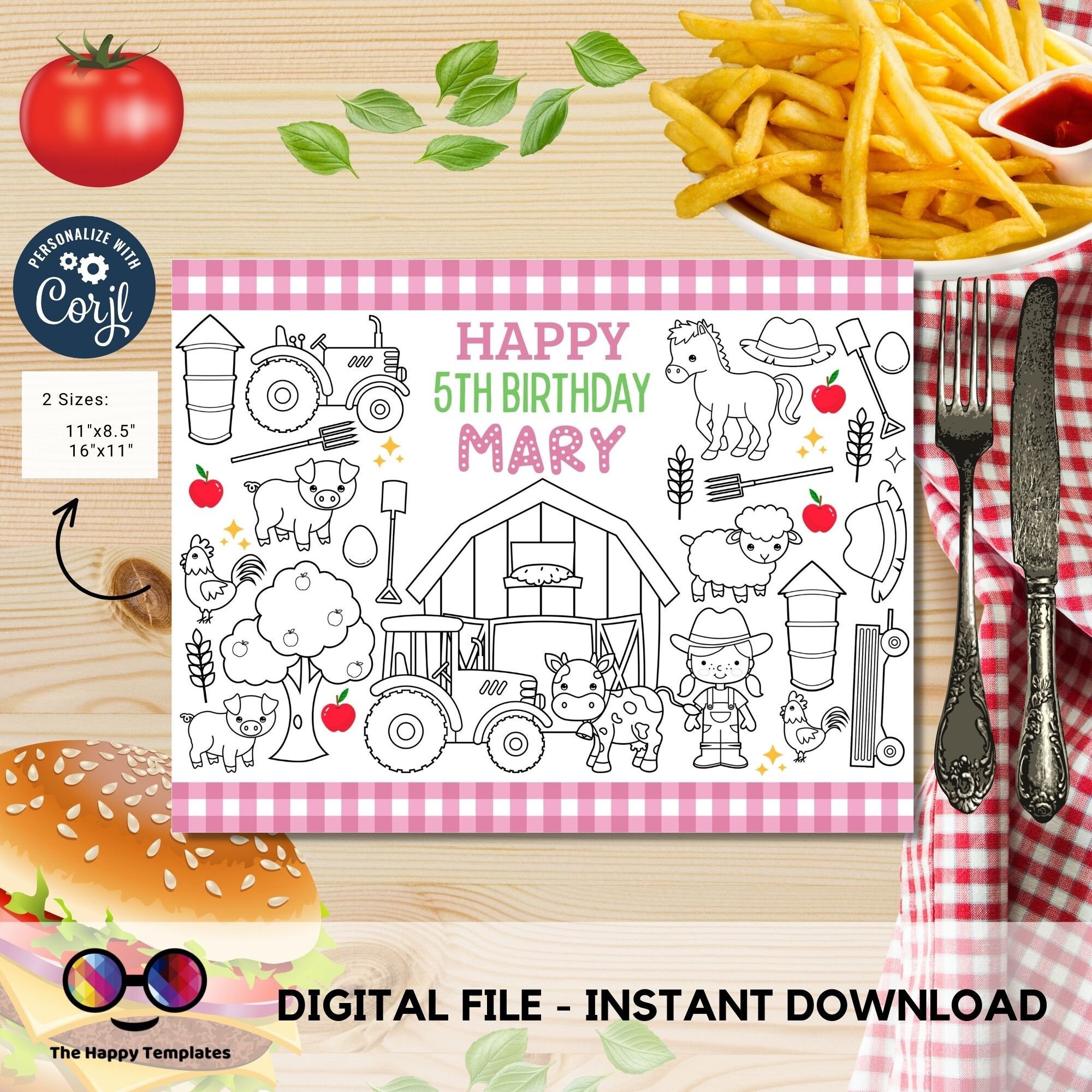 Editable Farm Kids Coloring Page | Farm Birthday Placemat | Any Age ...