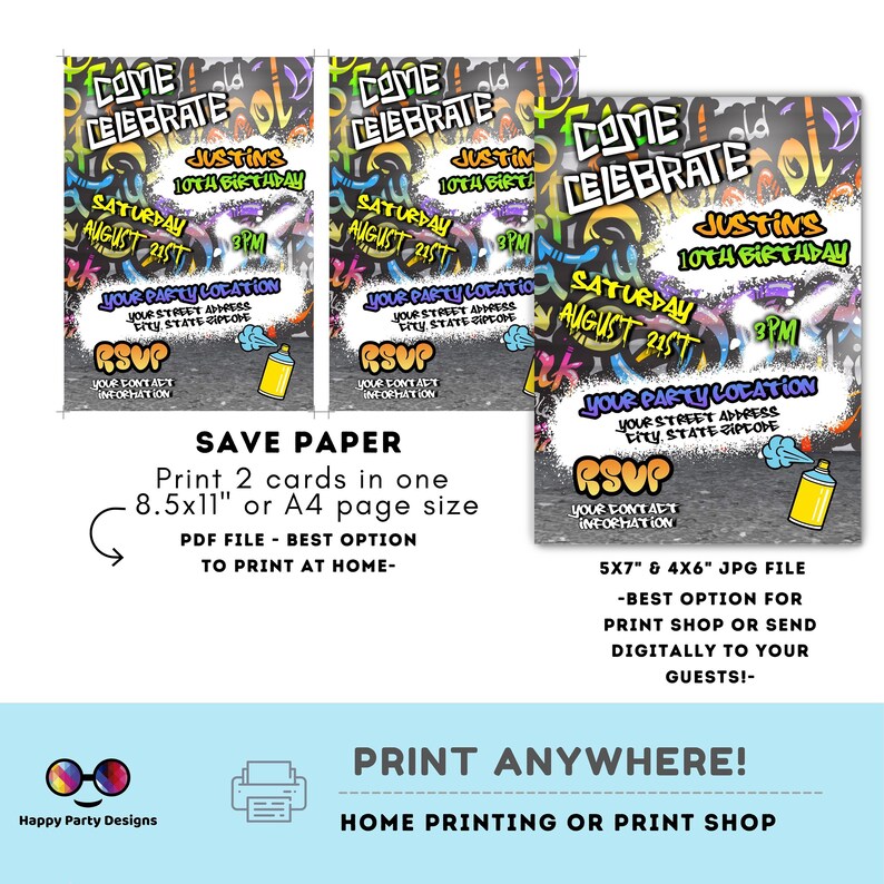 Editable Graffiti Invitation | Digital Graffiti Printable Invite ...