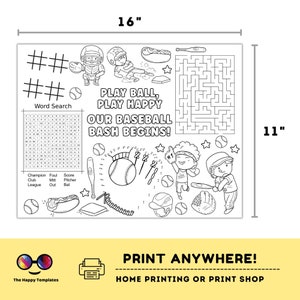 Baseball Coloring Activity Page Instant Download | Baseball Party ...