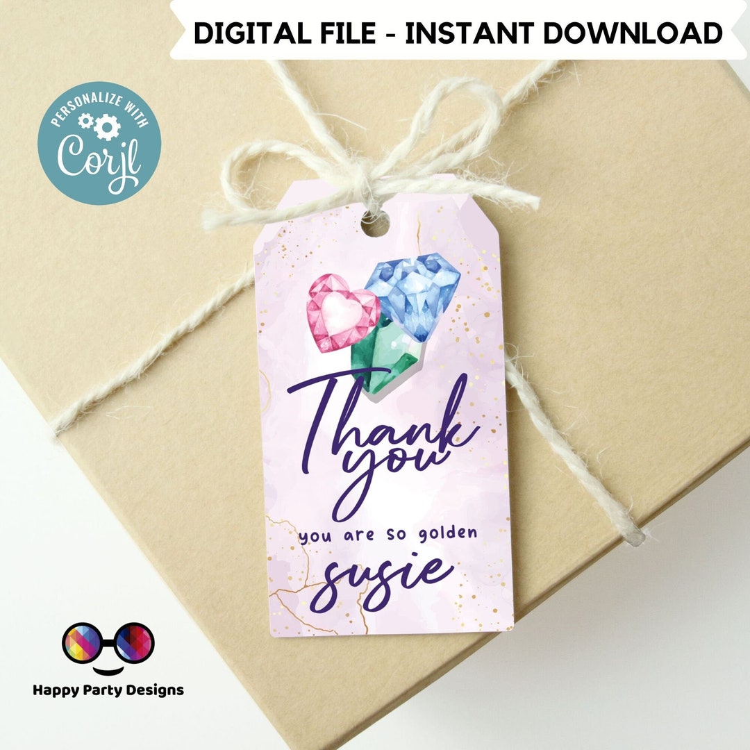 EDITABLE Let's Rock Gem Thank You Tags Printable | Girl Birthday Favor ...