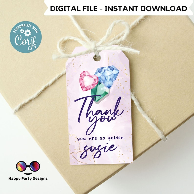EDITABLE Let's Rock Gem Thank You Tags Printable Girl - Etsy