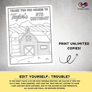 Editable Farm Kids Coloring Page | 5 Designs | Farm Birthday Placemat ...