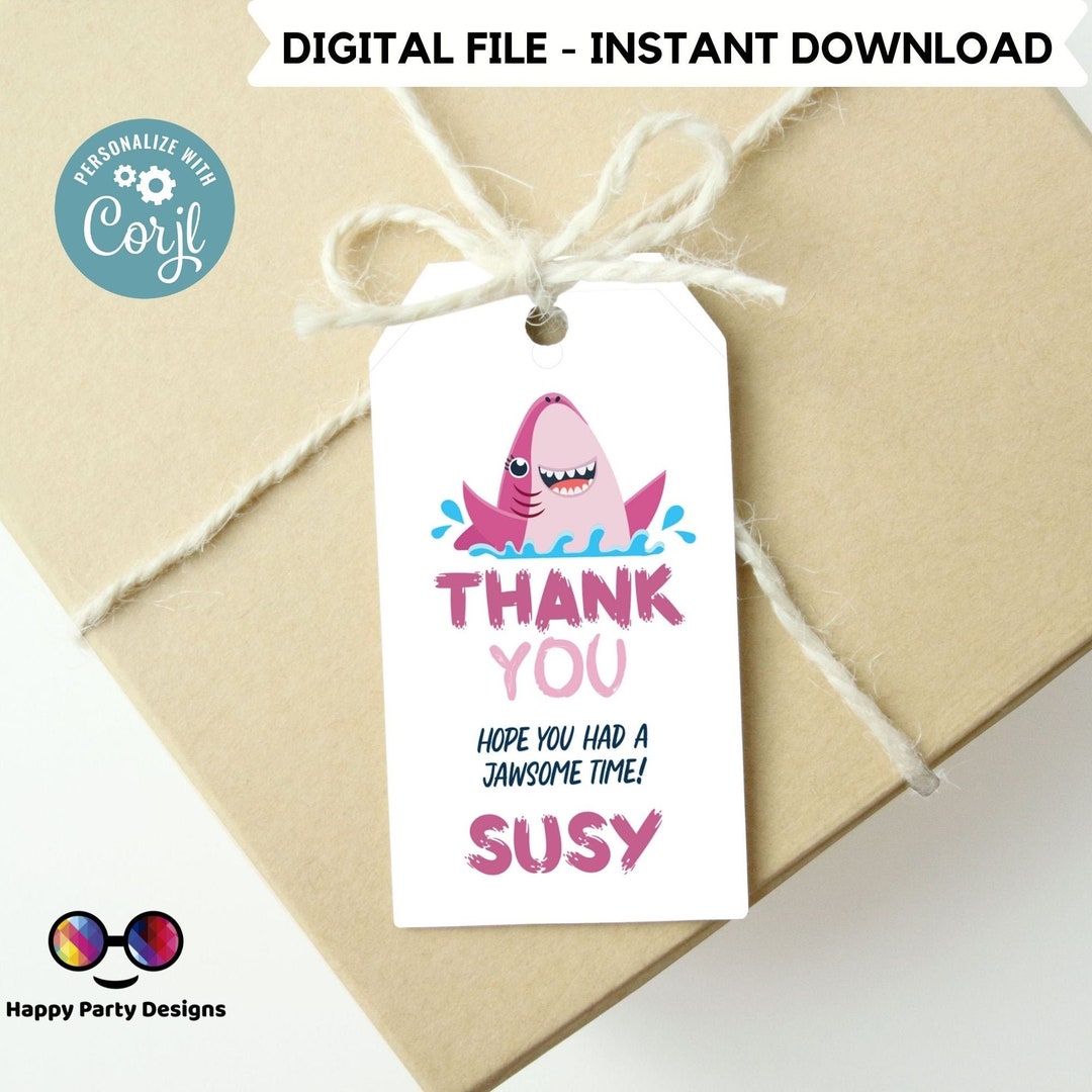 Editable Shark Favor Tag | Shark Birthday Favor Tags | Jawsome Time ...