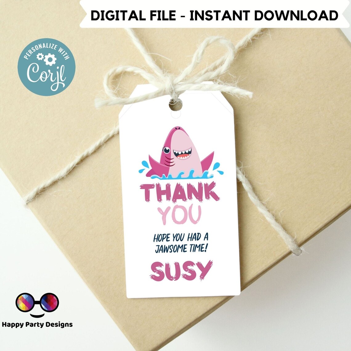Editable Shark Favor Tag | Shark Birthday Favor Tags | Jawsome Time ...