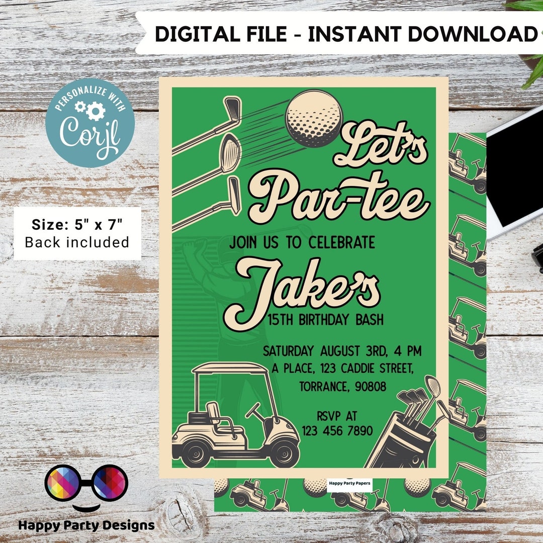 Editable Golf Par-tee Birthday Invitation | Golf Retirement Digital ...
