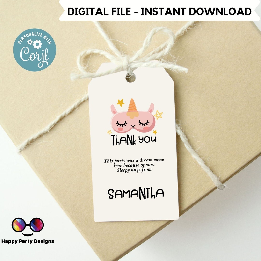 Editable Sleepover Birthday Thank You Gift Tags | Slumber Birthday ...