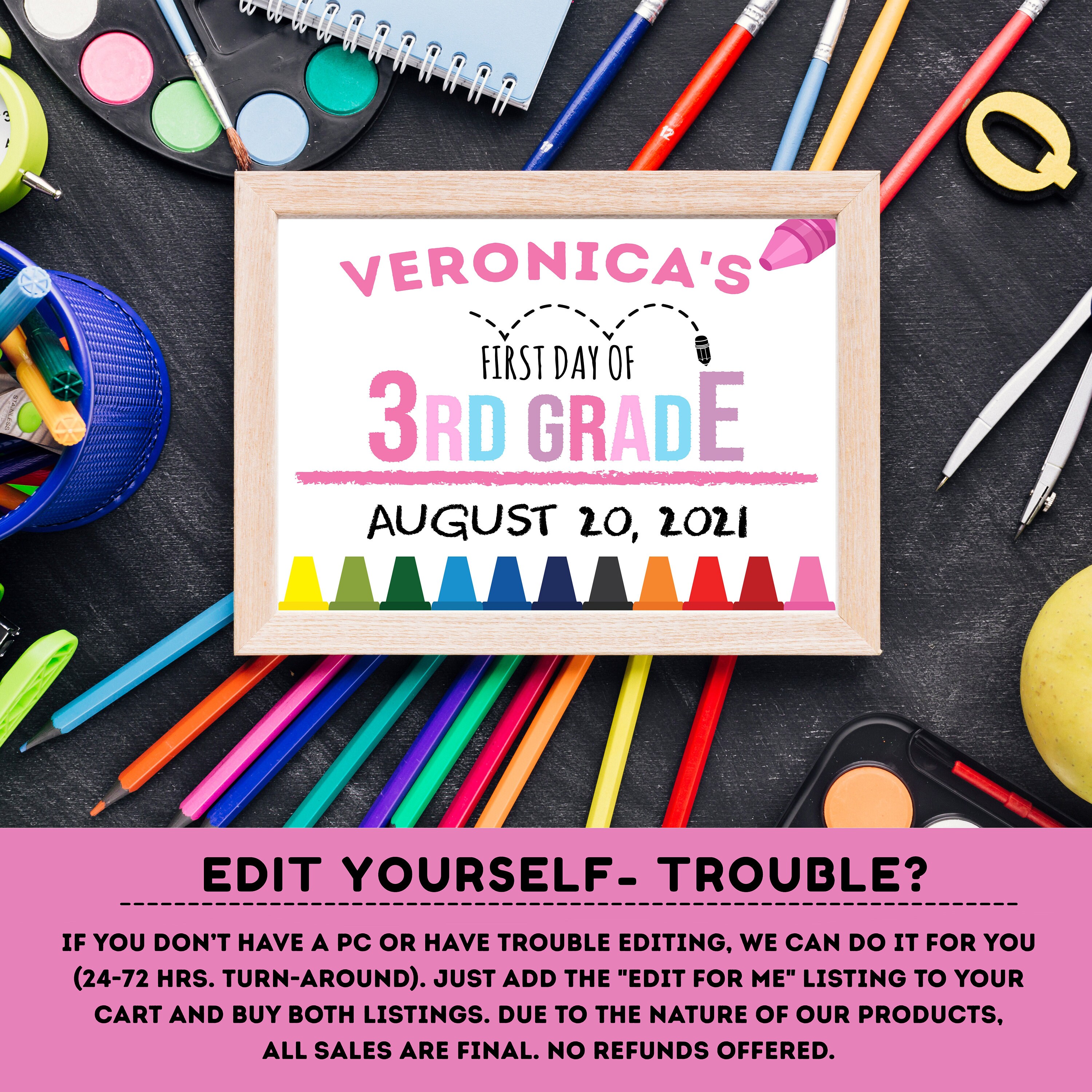 Editable First Day of 3rd Grade Third Grade Sign 1st Day - Etsy