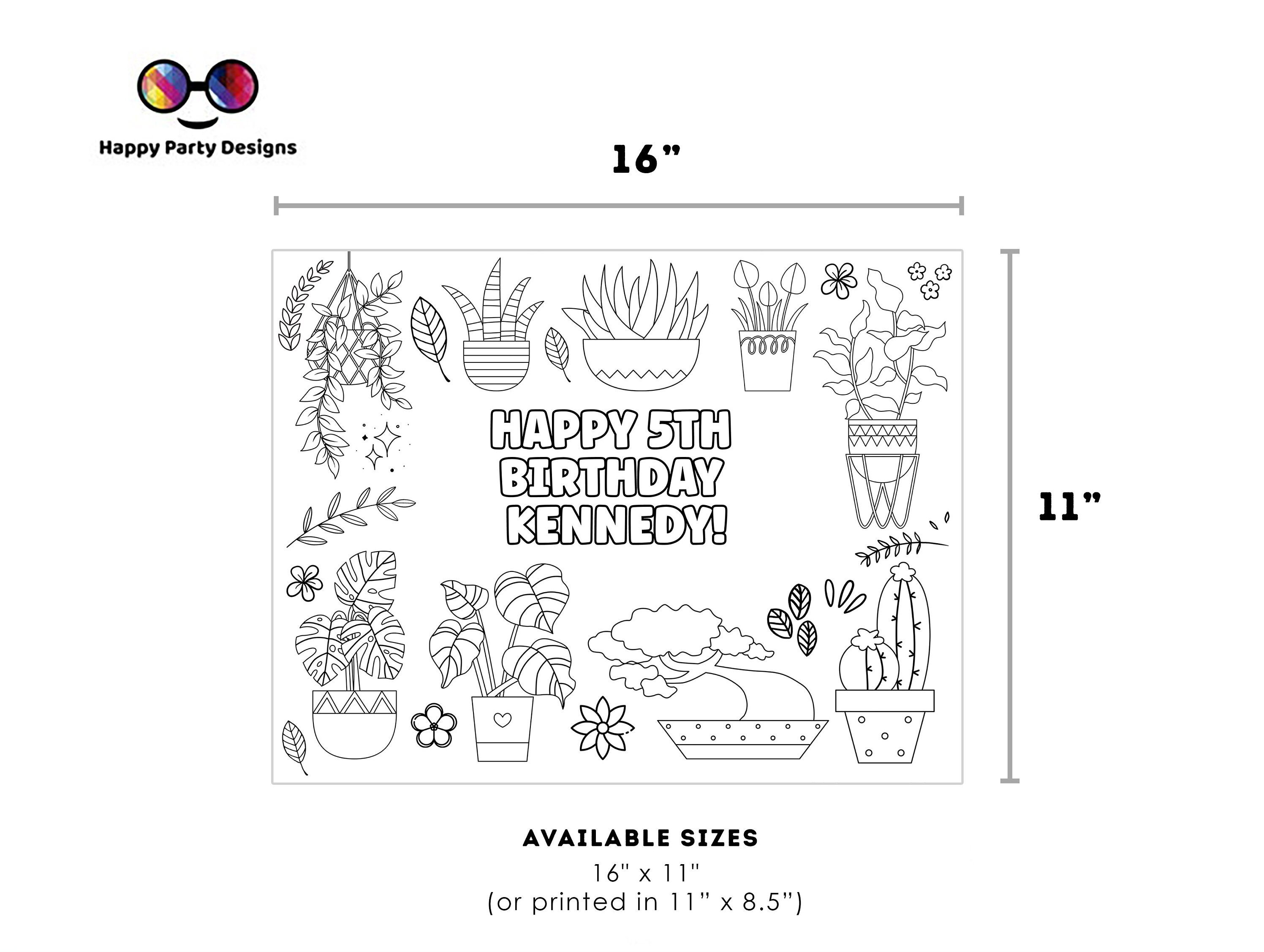 Editable Plants Birthday Coloring Page | Placemat Coloring Page | Any ...