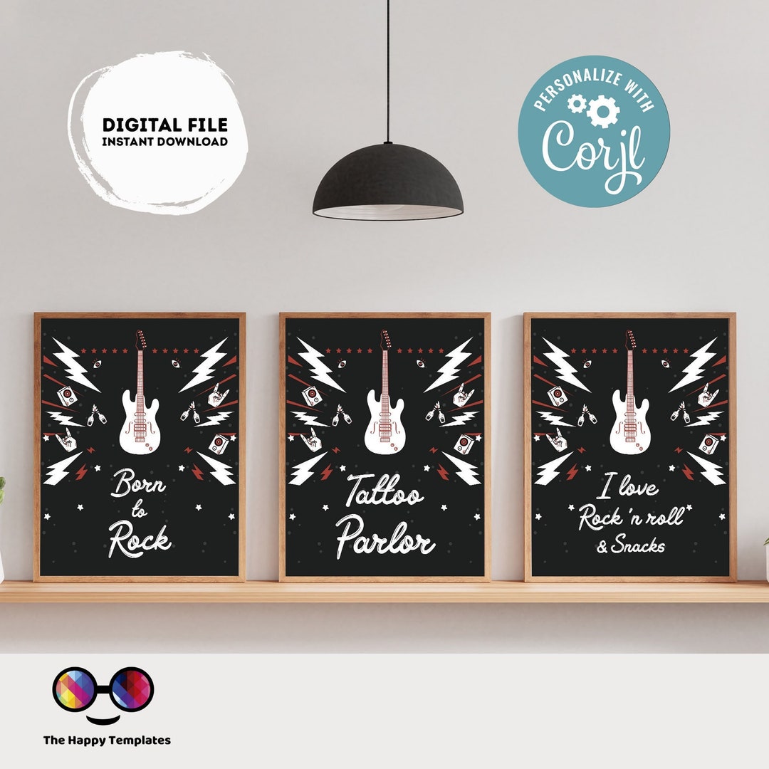 Editable Rock 'n Roll Birthday Signs (3) | Rock Star Party | Boy ...