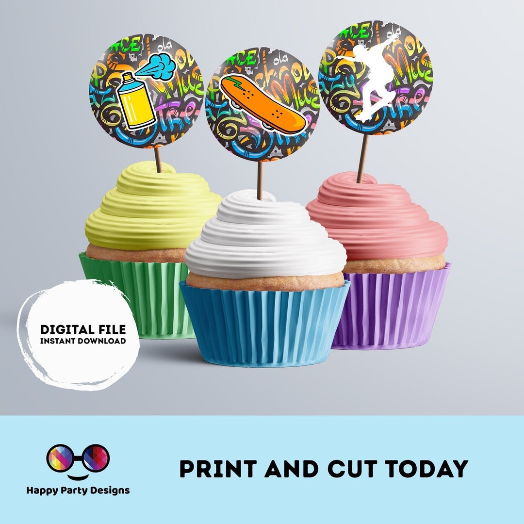 Graffiti Round Cupcake Toppers | Graffiti Birthday | Graffiti Birthday ...