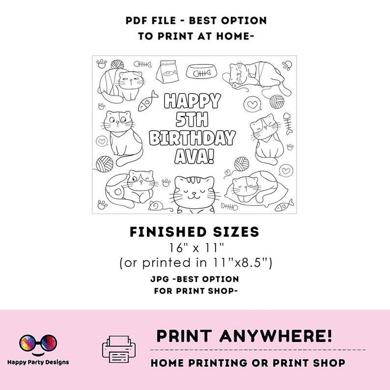 Editable Cute Funny Cats Coloring Page Placemat Coloring - Etsy