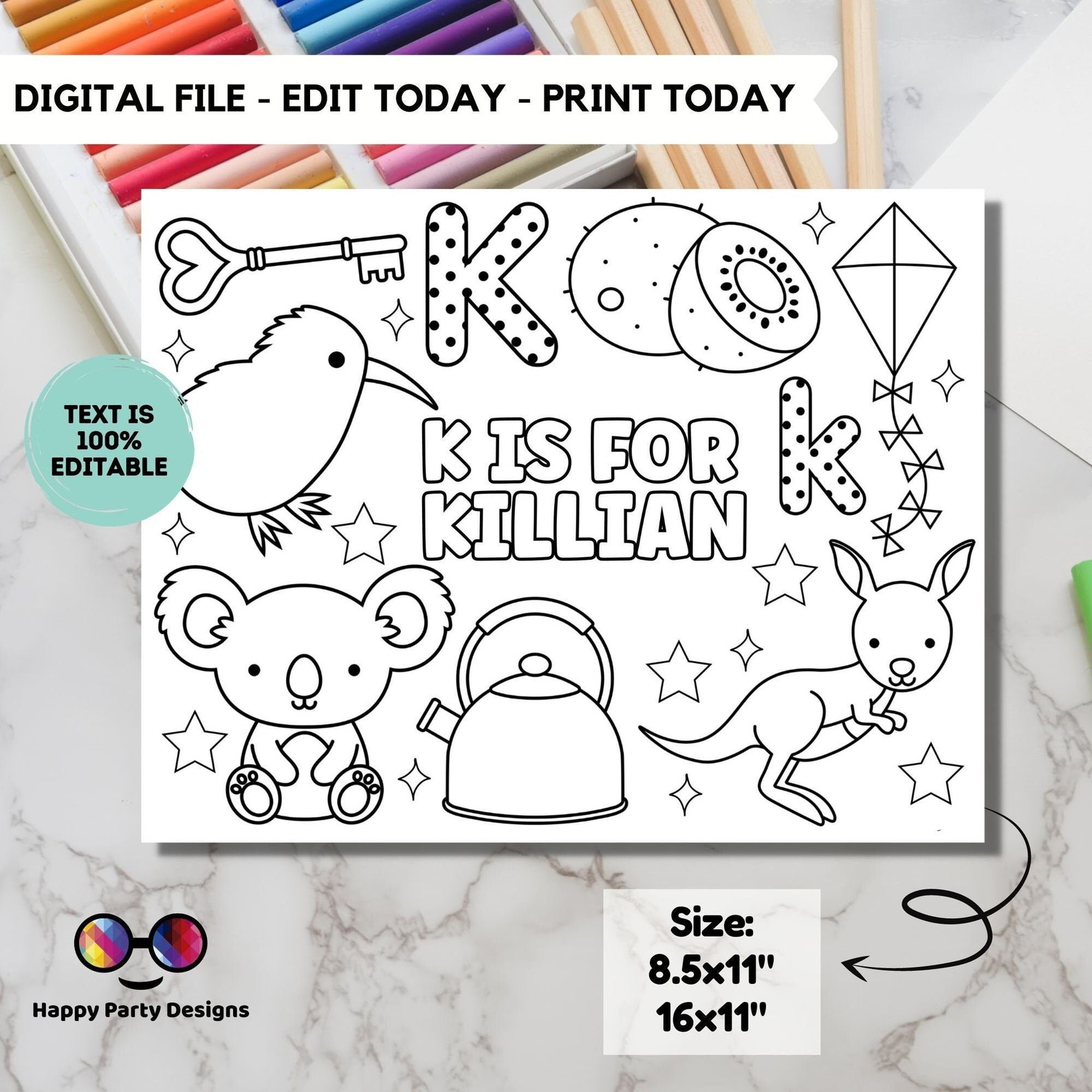 Editable Name Coloring Page K is for Personalized Name - Etsy Canada