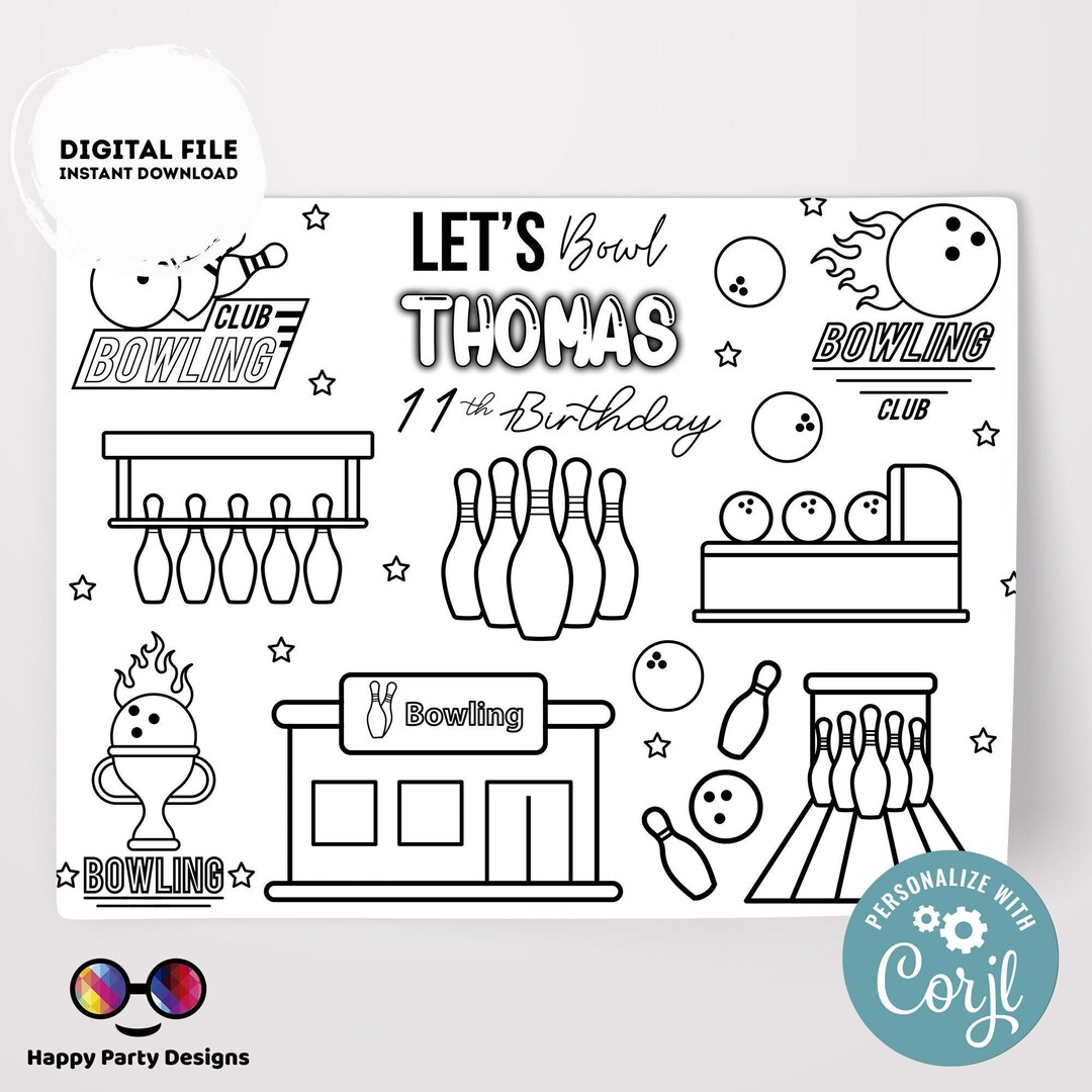 Editable Bowling Coloring Page | Placemat Coloring Page | Any Age ...