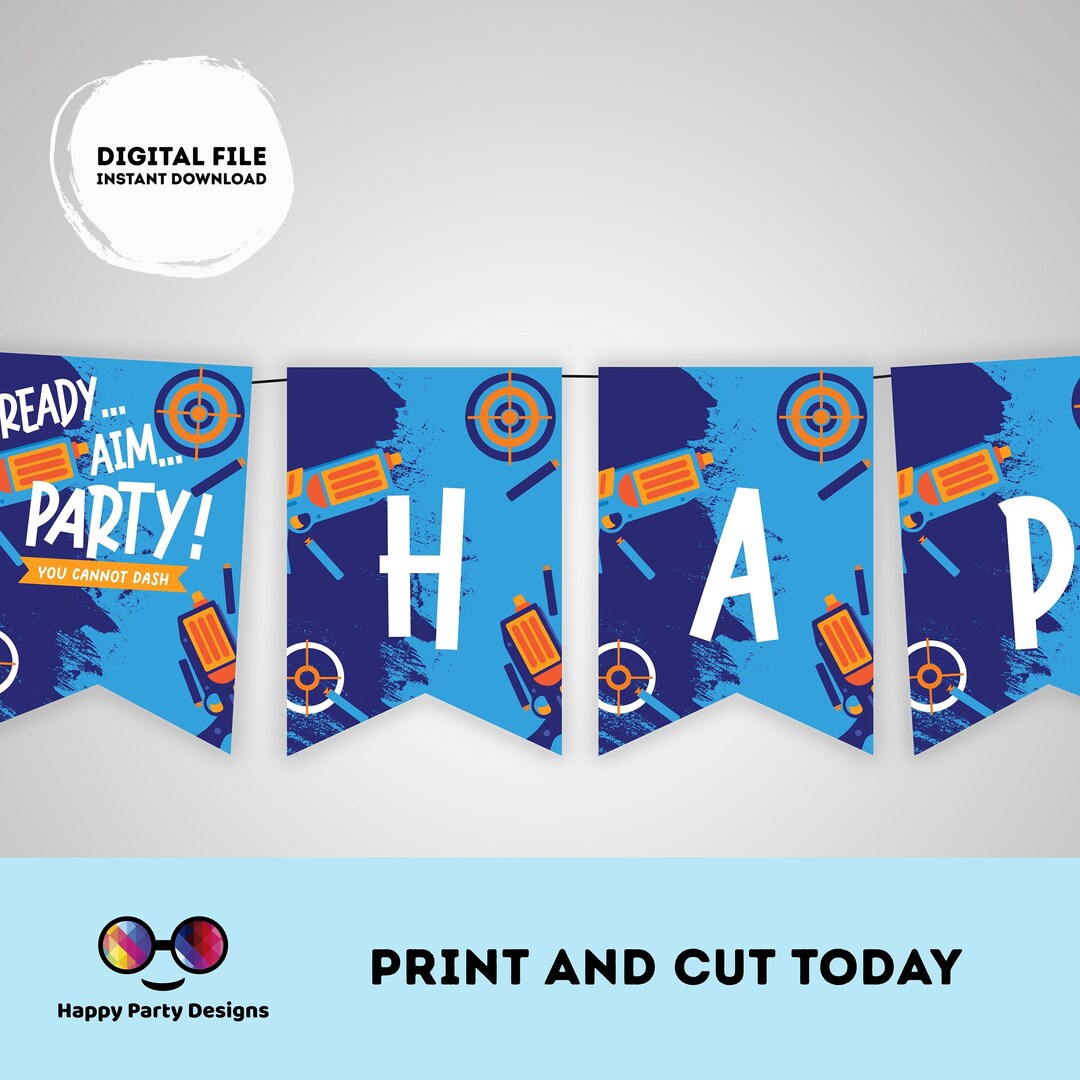 Dart Gun Happy Birthday Banner | Dart Gun Party | Birthday Banner | Gun ...