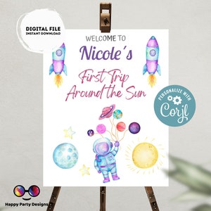 Editable First Trip Around the Sun Welcome Sign | Outer Space Birthday ...