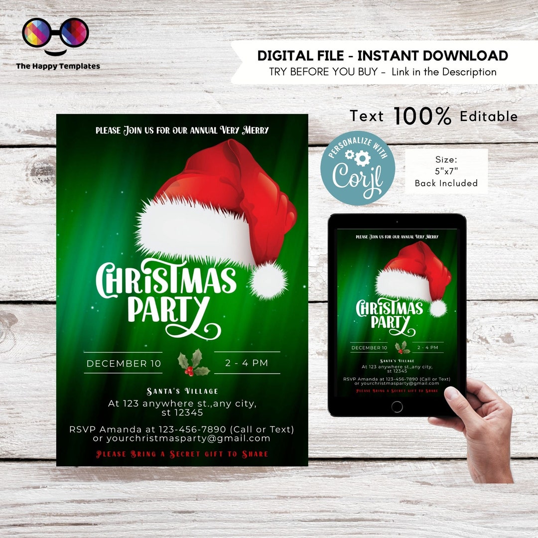 Editable Christmas Party Invitation | Christmas Party Printable Invite ...