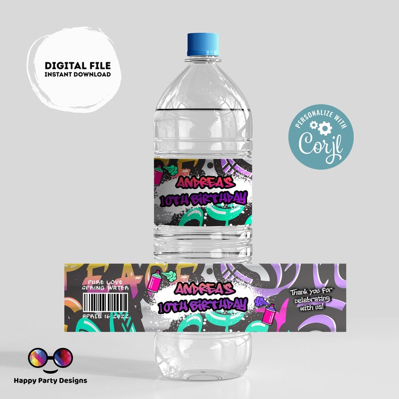 Editable Graffiti Water Bottle Labels Digital Labels - Etsy