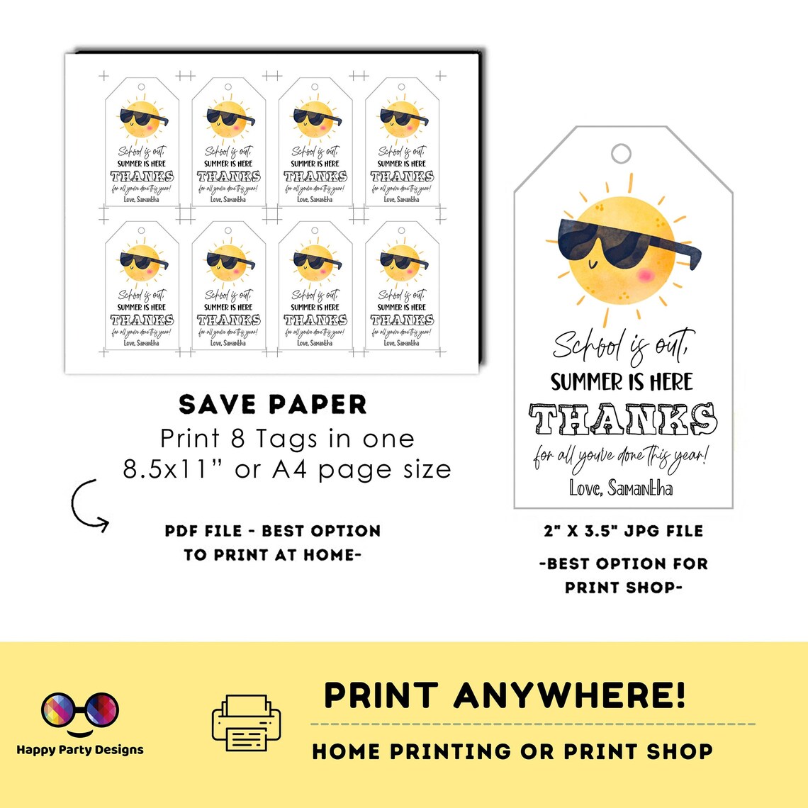 Teacher Appreciation Gift Tag Template | Editable Sunshine Thank You ...
