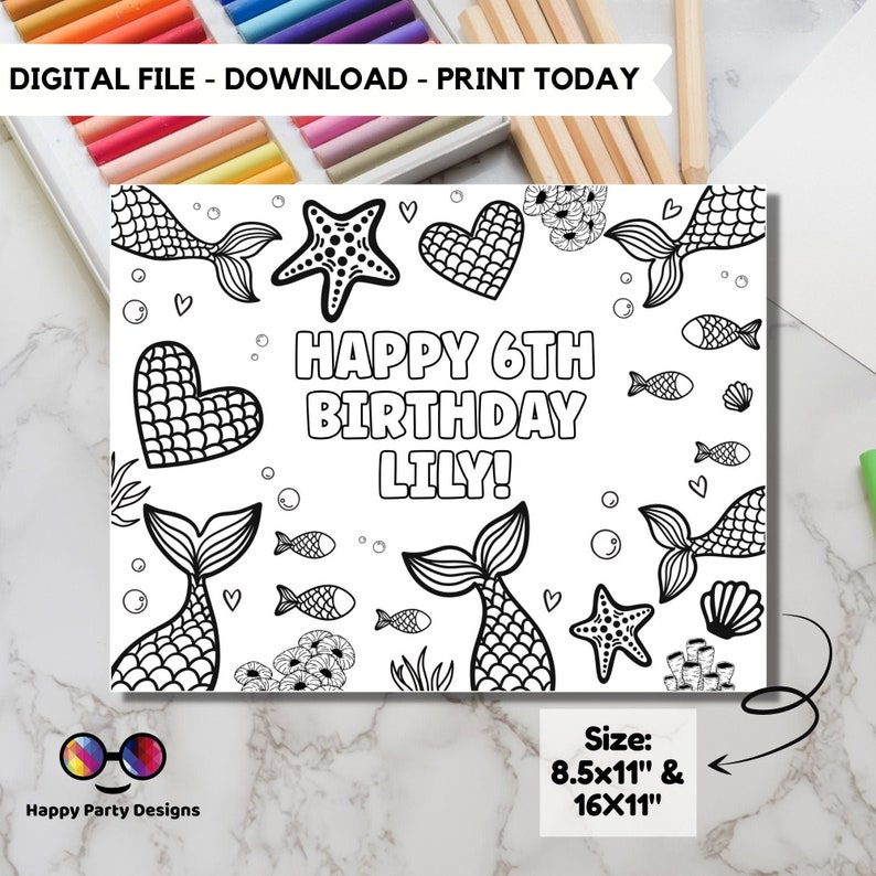 Editable Mermaids Coloring Page Mermaid Placemat Any Age - Etsy