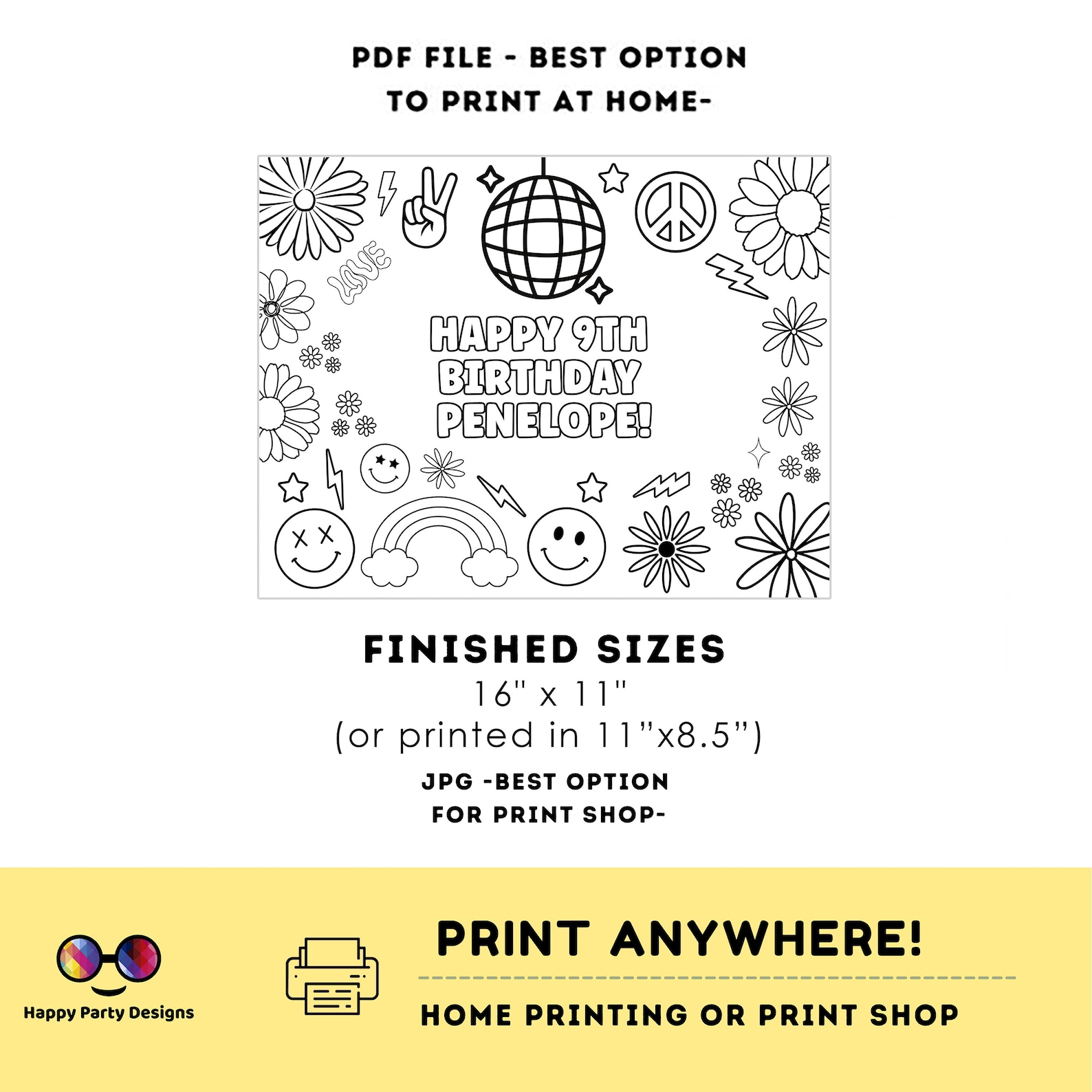 Editable Groovy Coloring Page | Placemat Coloring Page | Any Age ...