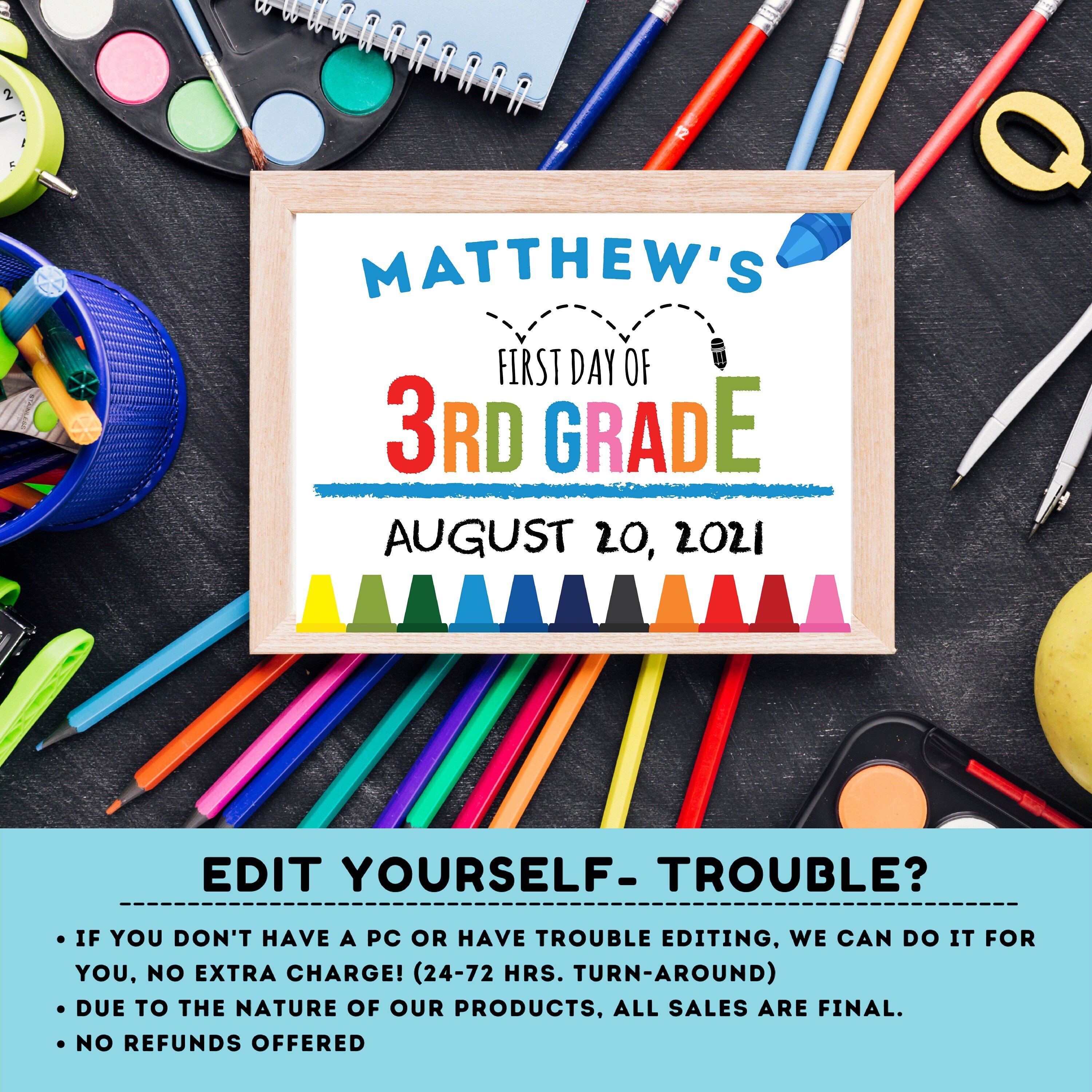 Editable First Day of 3rd Grade Third Grade Sign 1st Day - Etsy