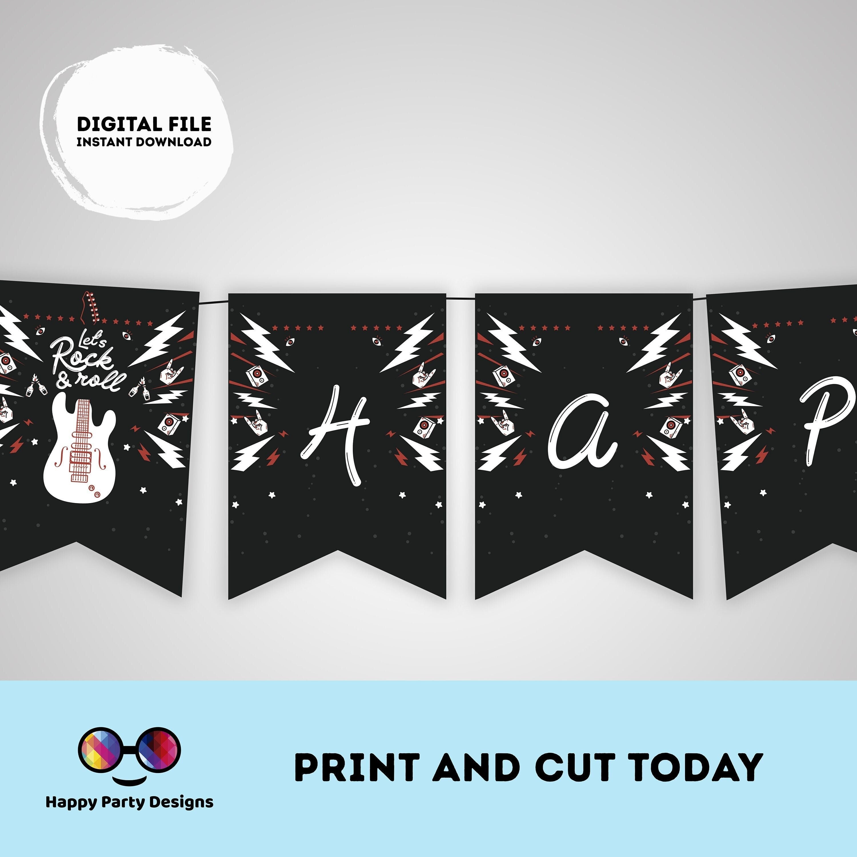 Happy Birthday Rock 'n Roll Party Banner | Rock Star Party Birthday ...