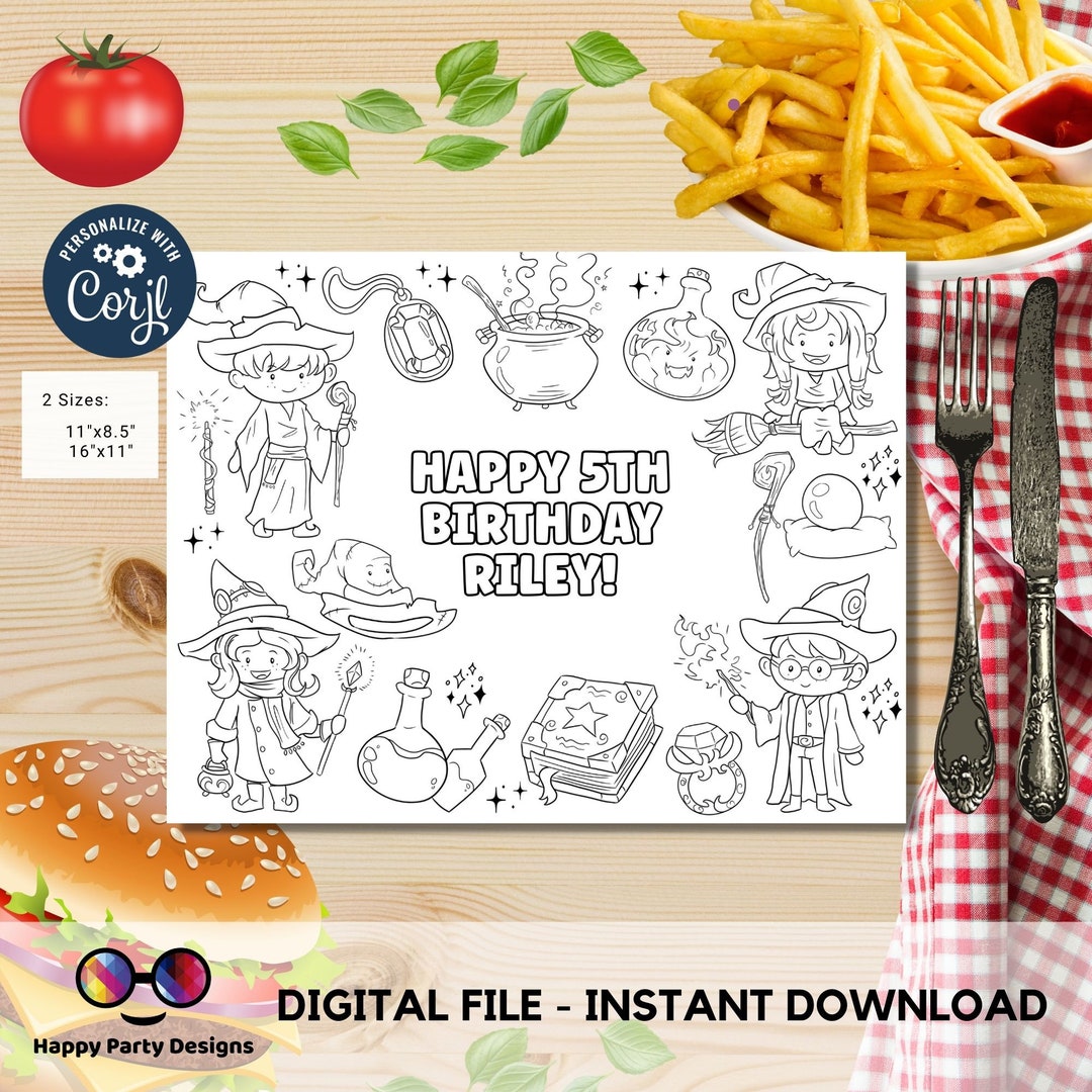 Editable Wizards and Witches Coloring Page | Magical Kid Party | Little ...