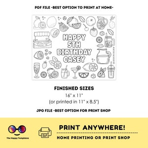 Editable Lemonade Stand Coloring Page | Lemons Birthday Placemat | Any ...