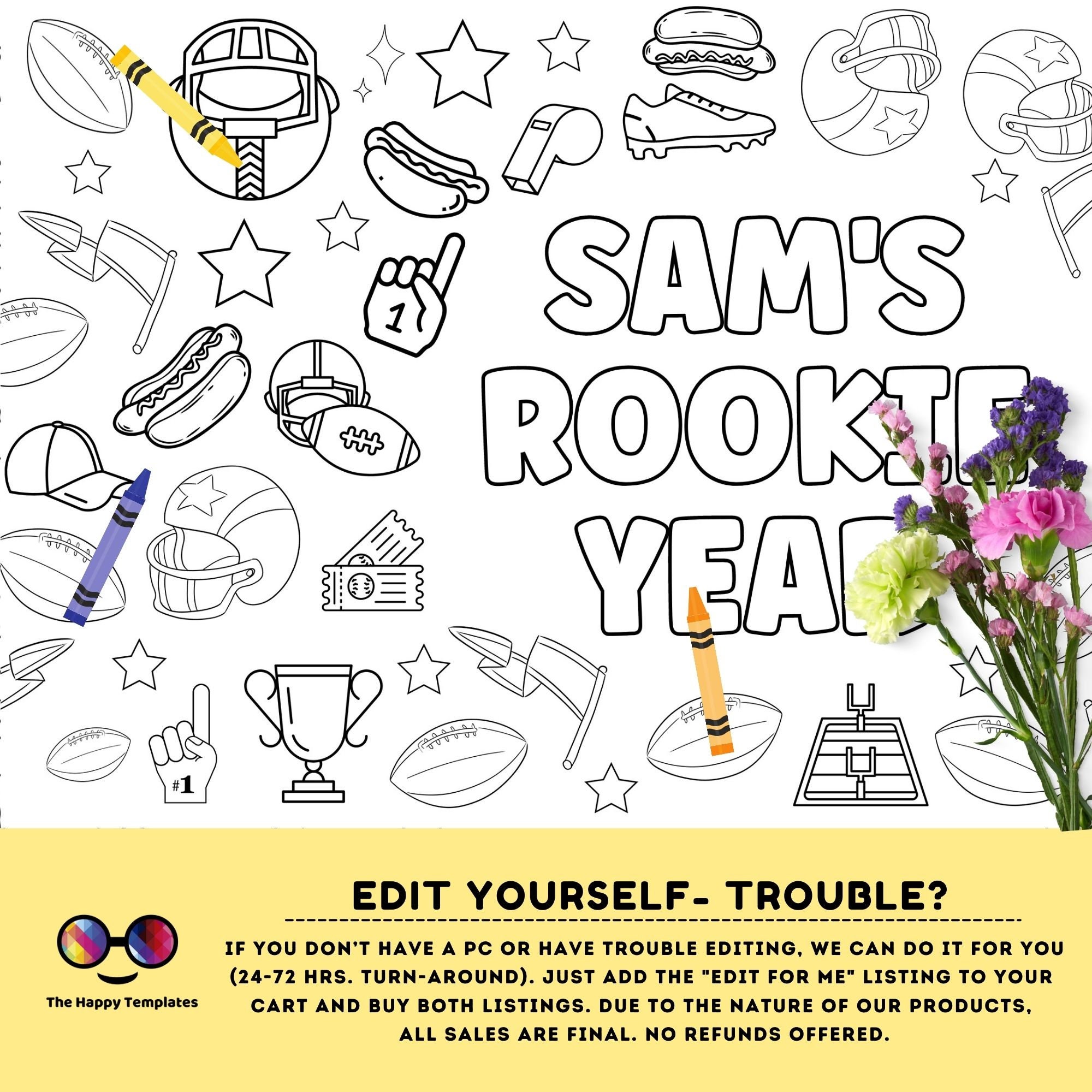 Rookie of the Year Party XL Coloring Table Runner Editable - Etsy