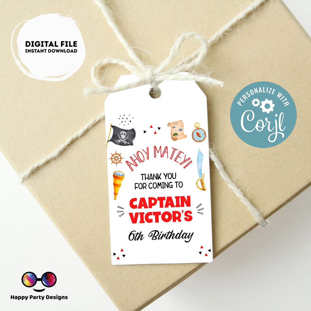 Editable Pirate Thank You Favor Tag | Captain Printable Gift Tag | Ahoy ...