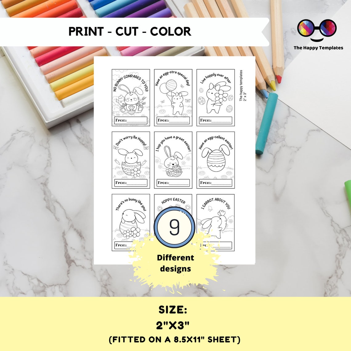 Set of 9 Easter Printable Coloring Cards 2x 3 - Etsy