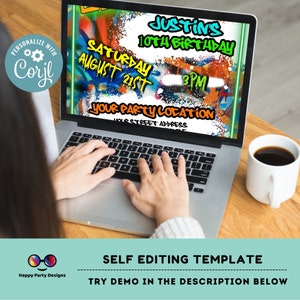 Editable Neon Graffiti Invitation | Digital Graffiti Printable Invite ...