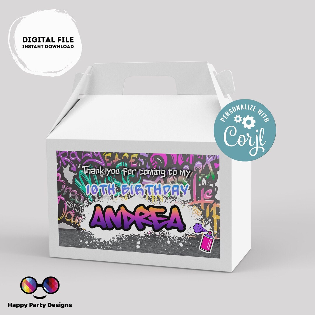 Editable Graffiti Birthday Gable Box Label | Graffiti Party | Favor Box ...