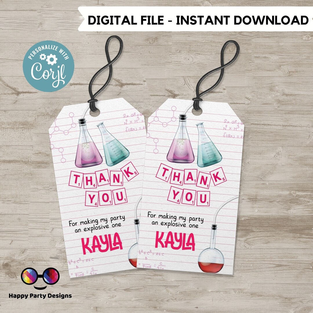 Editable Science Birthday Thank You Gift Tags | Mad Scientist Favor ...