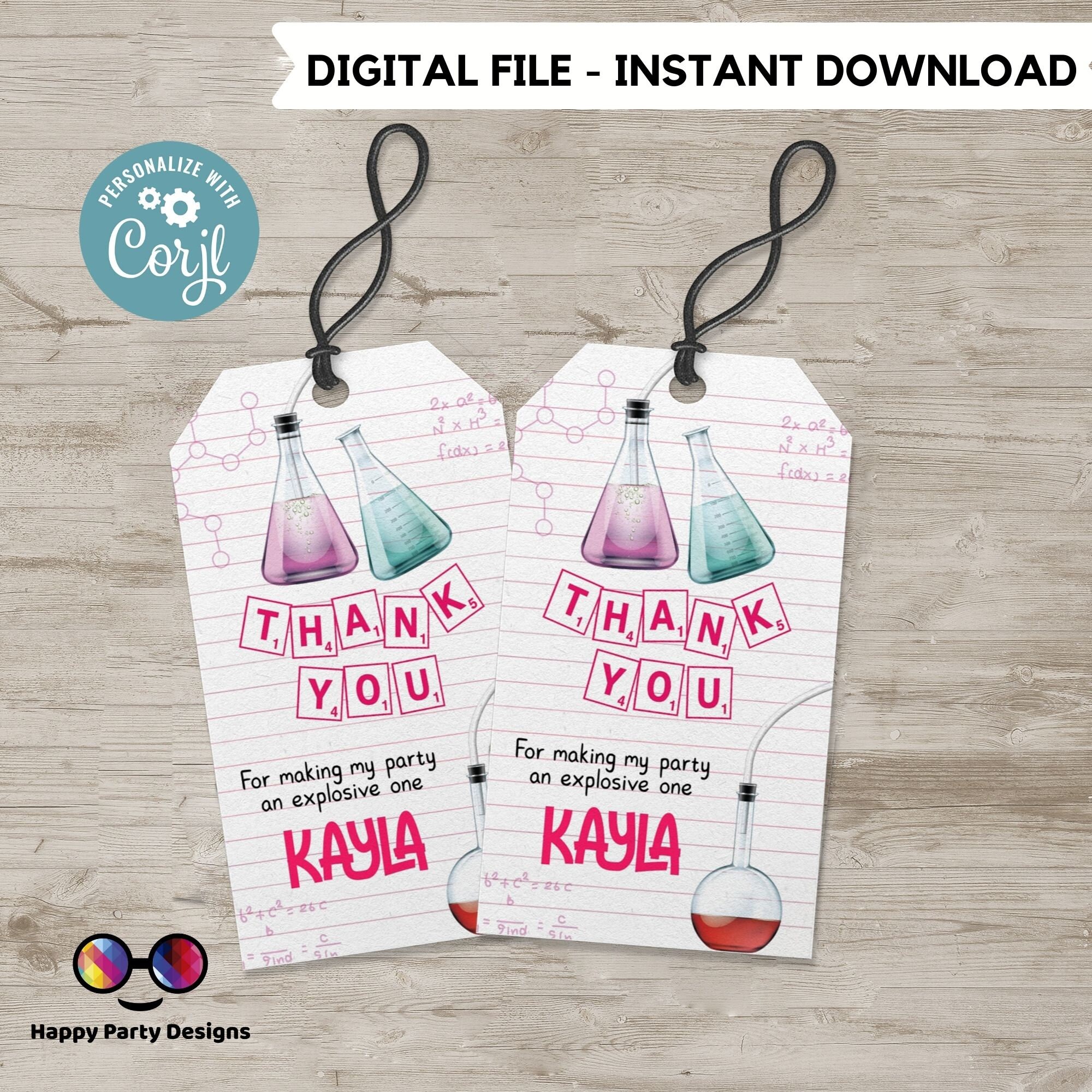 Editable Science Birthday Thank You Gift Tags Mad Scientist - Etsy