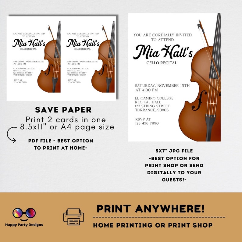 EDITABLE Cello Recital Invitation Template Orchestra Concert - Etsy