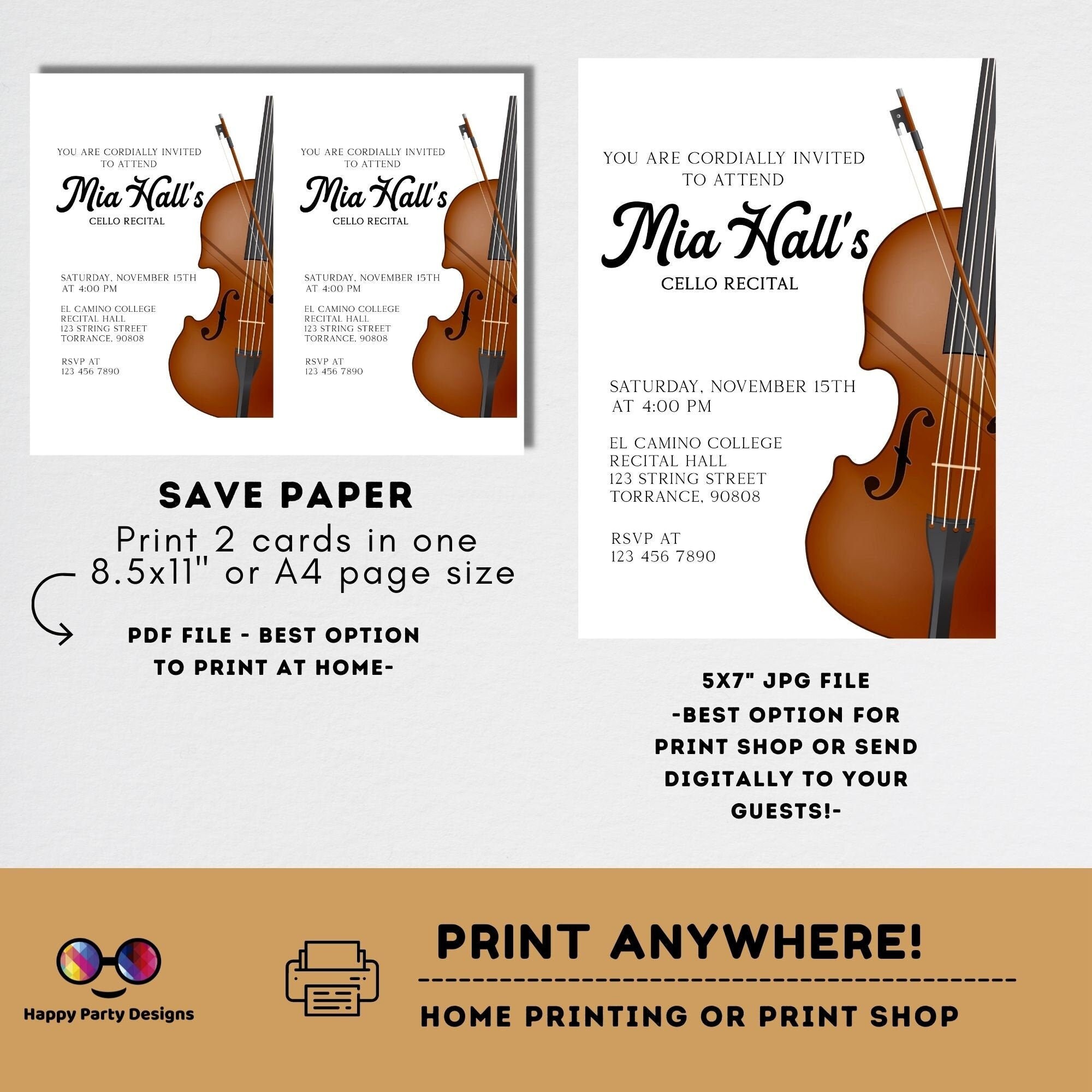EDITABLE Cello Recital Invitation Template Orchestra Concert - Etsy