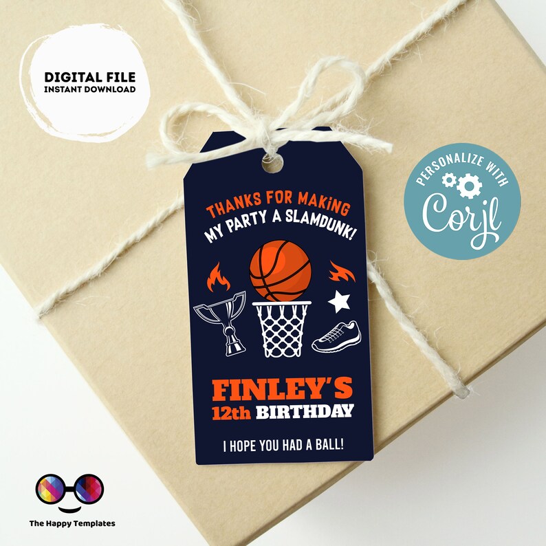 Basketball Birthday Thank You Tag Template | Basketball Theme Birthday ...