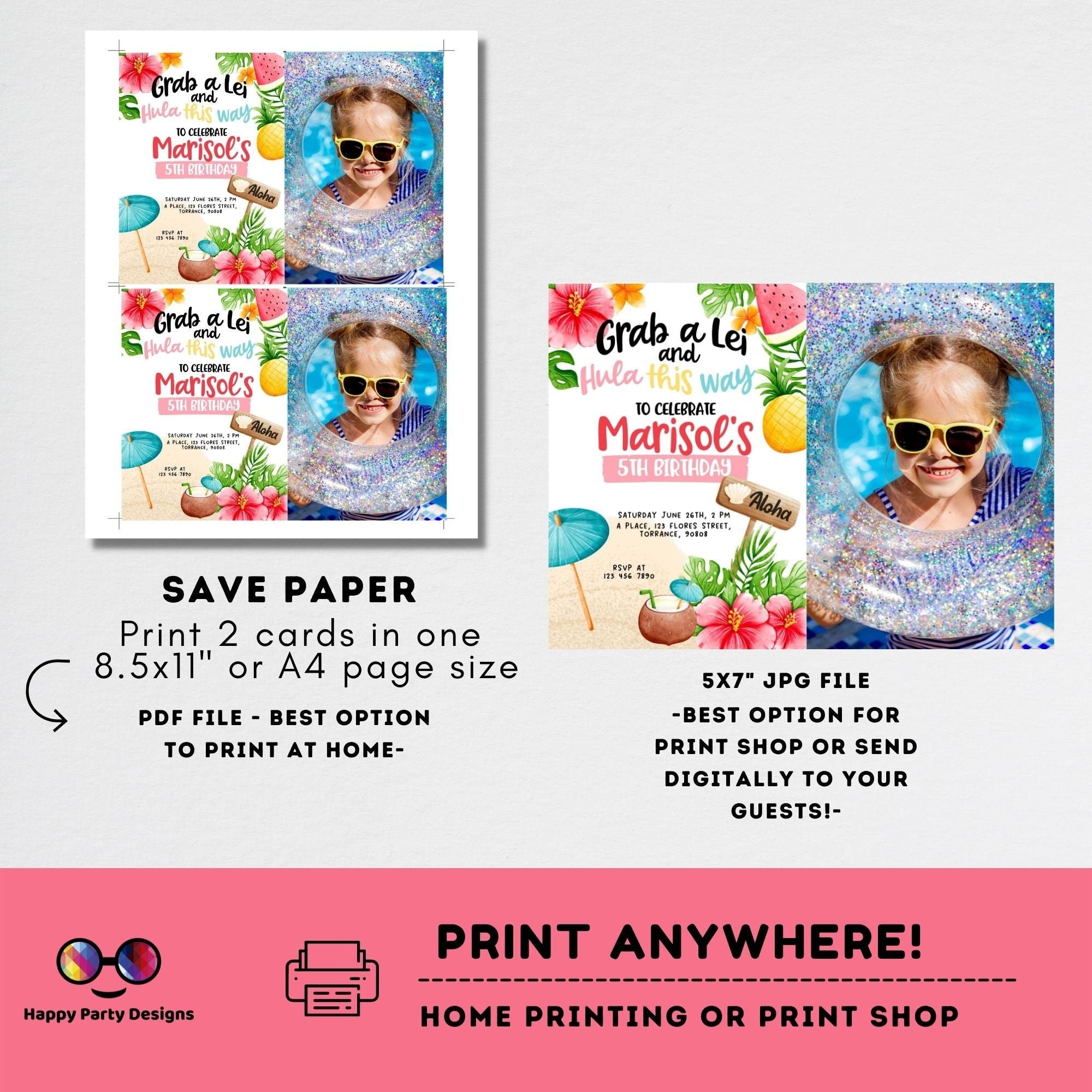 Editable Grab a Lei and Hula This Way Invitation Template With - Etsy