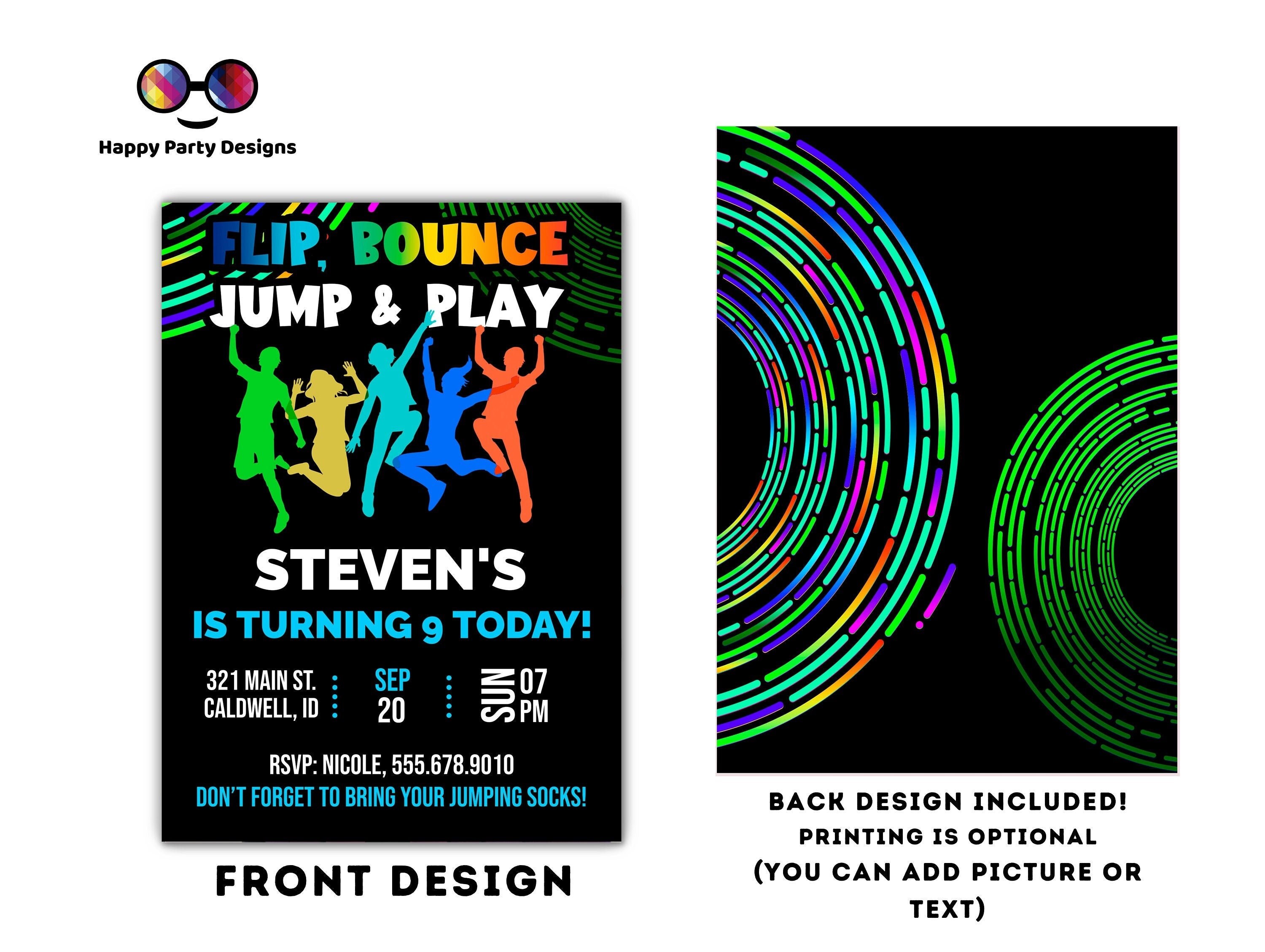 EDITABLE Flip, Bounce, Jump & Play Trampoline Park Birthday Invitation ...
